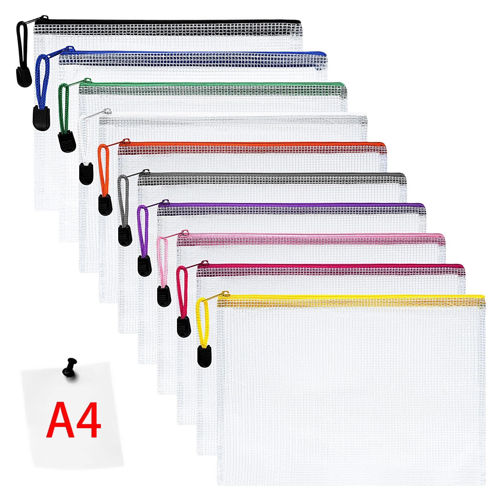 Vicloon Plastic Wallets, 10Pcs A4 Zip Lock Bags, Mesh Document Wallet ...