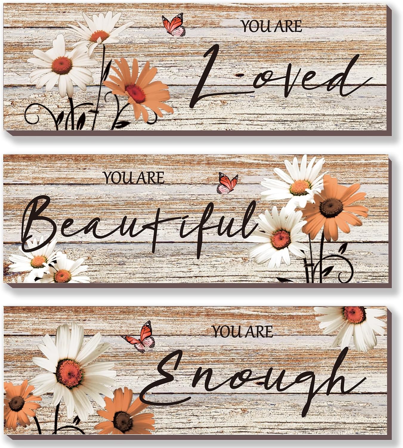 Amazon.com: ONIZHITY 3 Pcs Orange Bathroom Decor Daisy Floral Wooden ...