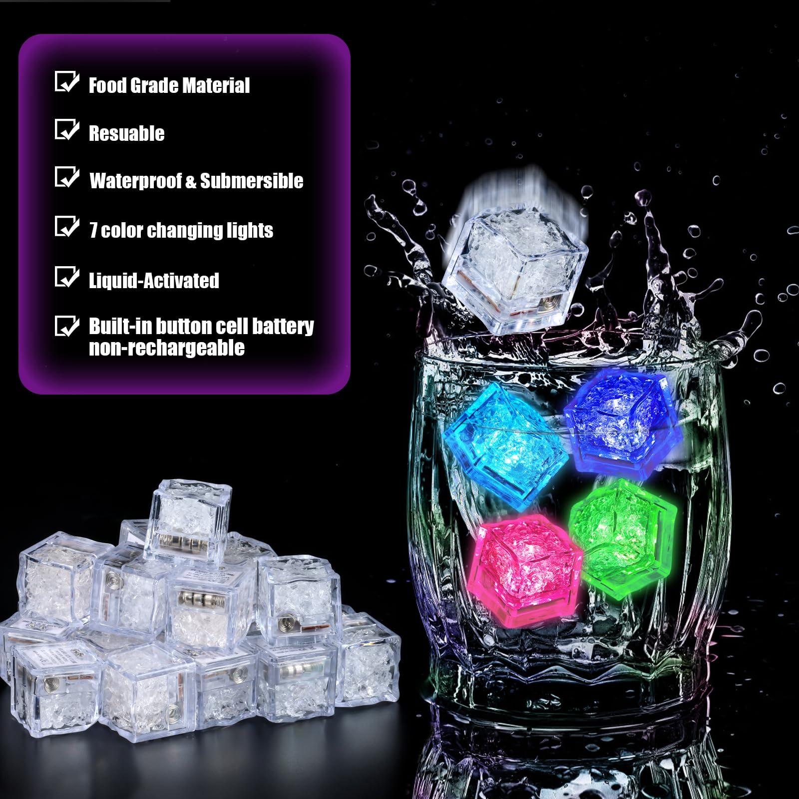 Snapklik.com : 160 Pack Light Up Ice Cubes For Drinks, Led Ice Cubes