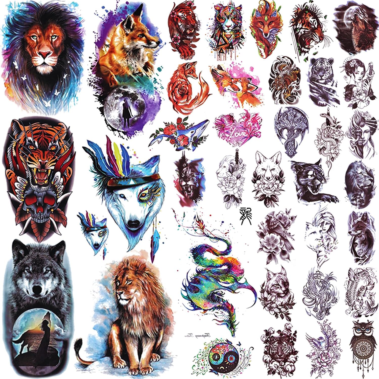 Amazon.com : MCPINKY 37PCS Temporary Tattoo Stickers, Colored Semi ...