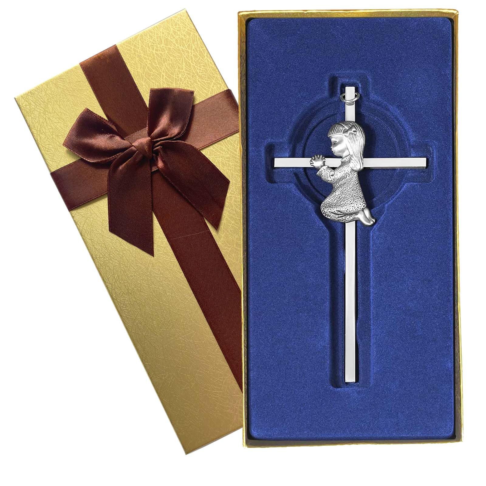 Amazon.com: QuasarGlow 6-Inch Silver Baby Girl Wall Cross – Praying ...