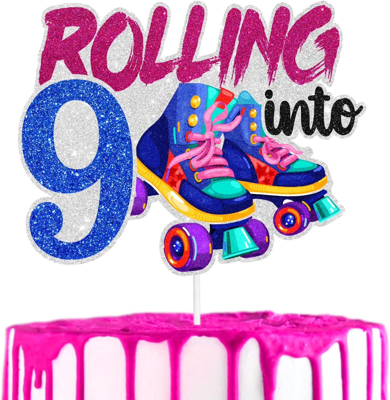 Amazon.com: Roller Skating Cake Topper Rolling into the 9th Birthday ...