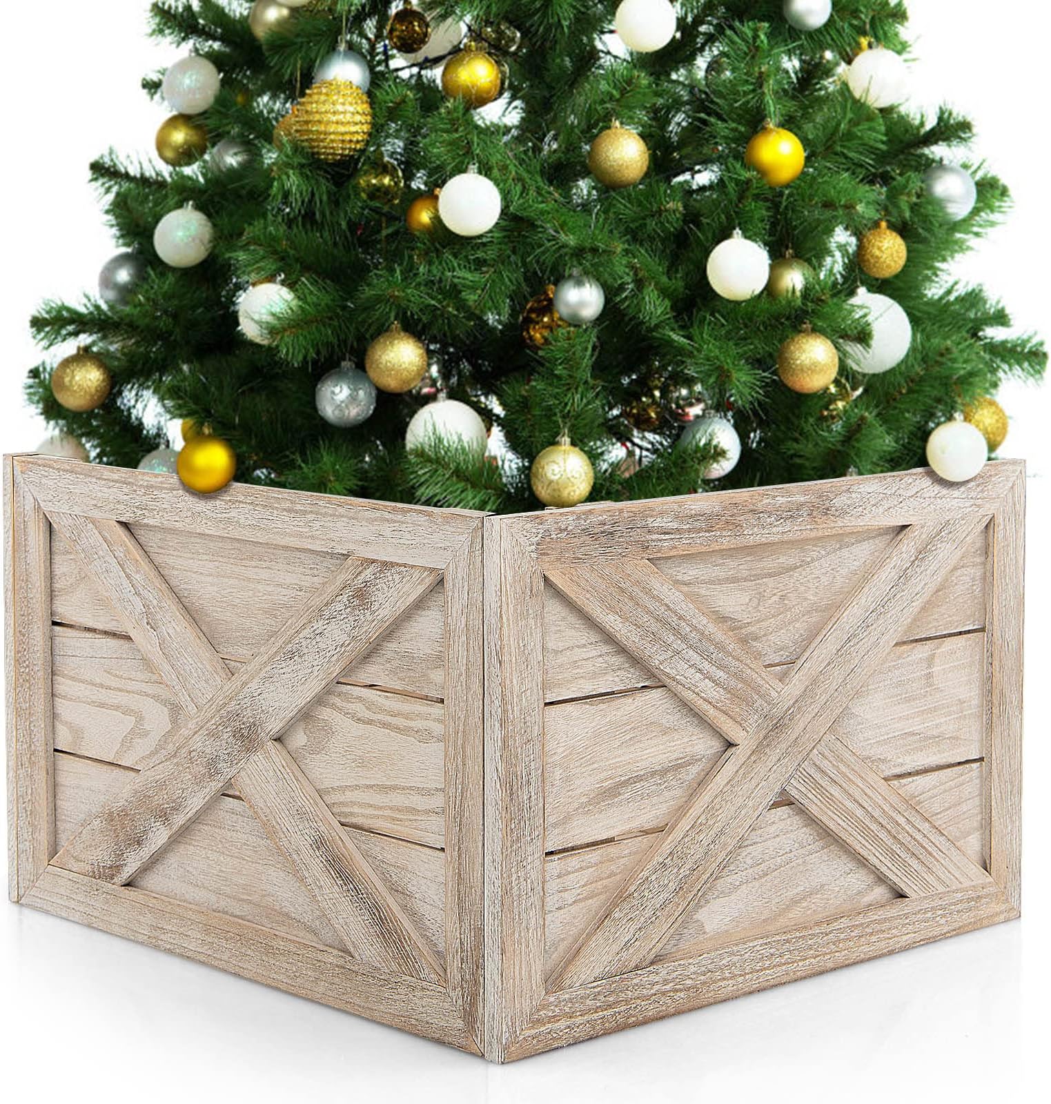 Large Wooden Christmas Tree Skirt (Fits 6ft-9ft trees - 3 colours ...