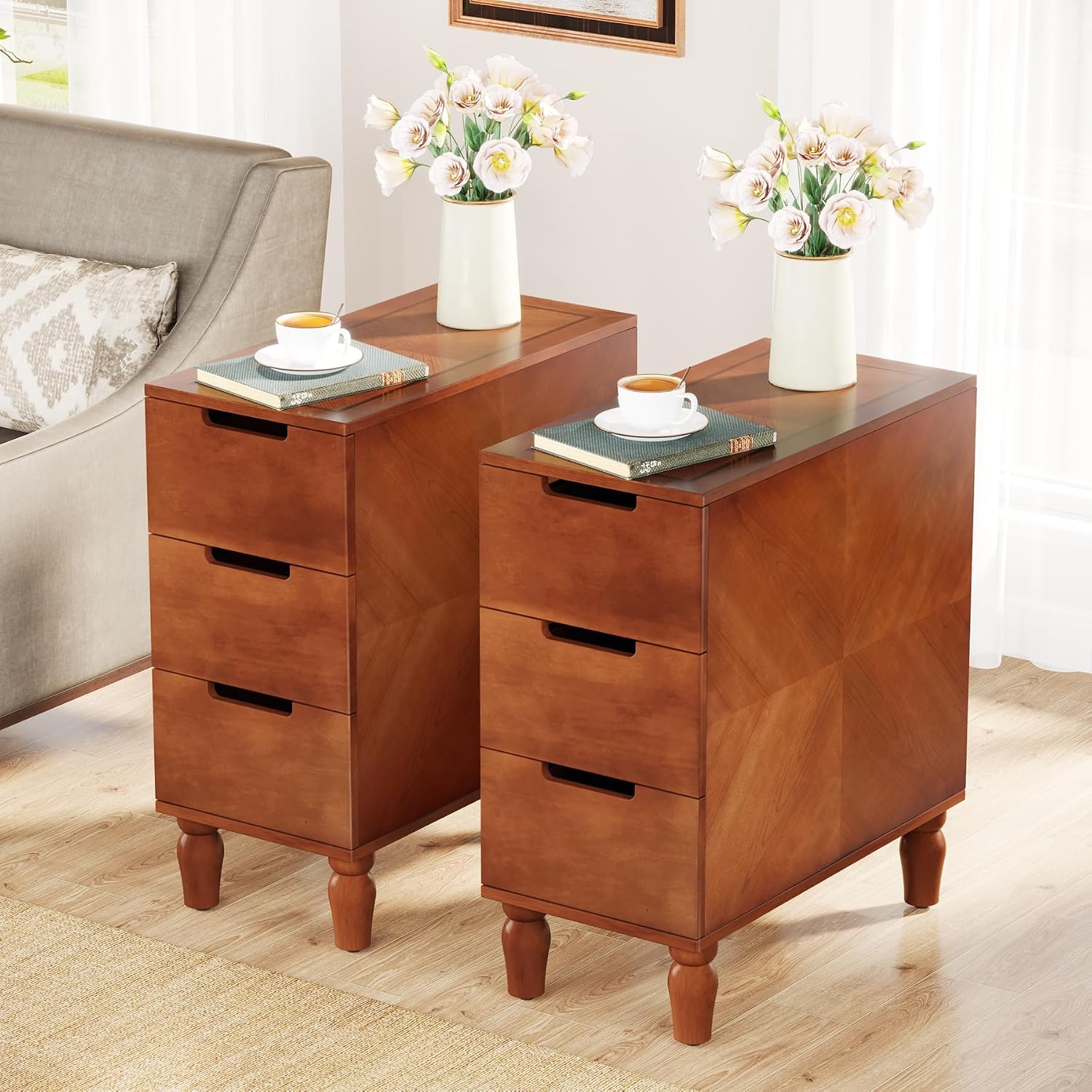 Amazon.com: Tribesigns Slim End Table with 3 Deep Drawers, Fully ...