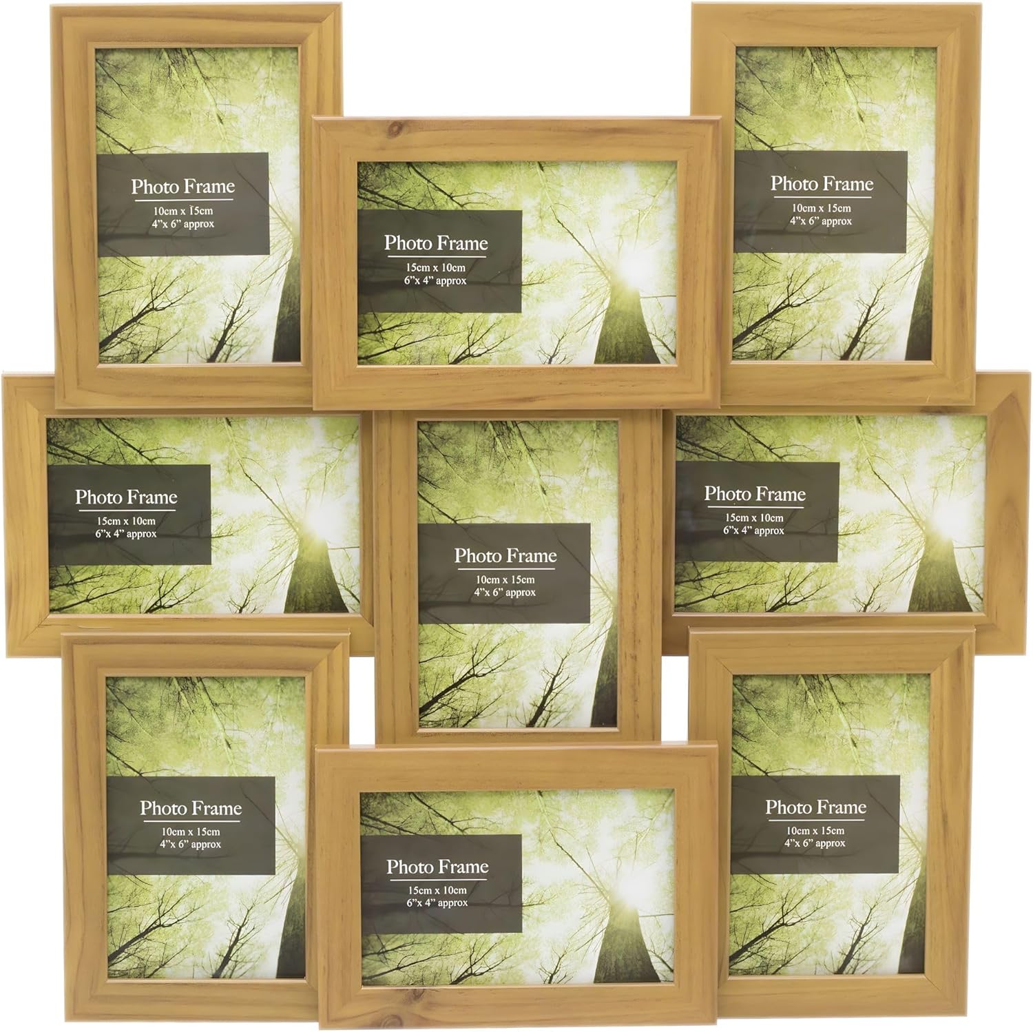 9 Multi Aperture Layered Photo Frame 6x4 | Wall Mounted Wooden Effect ...