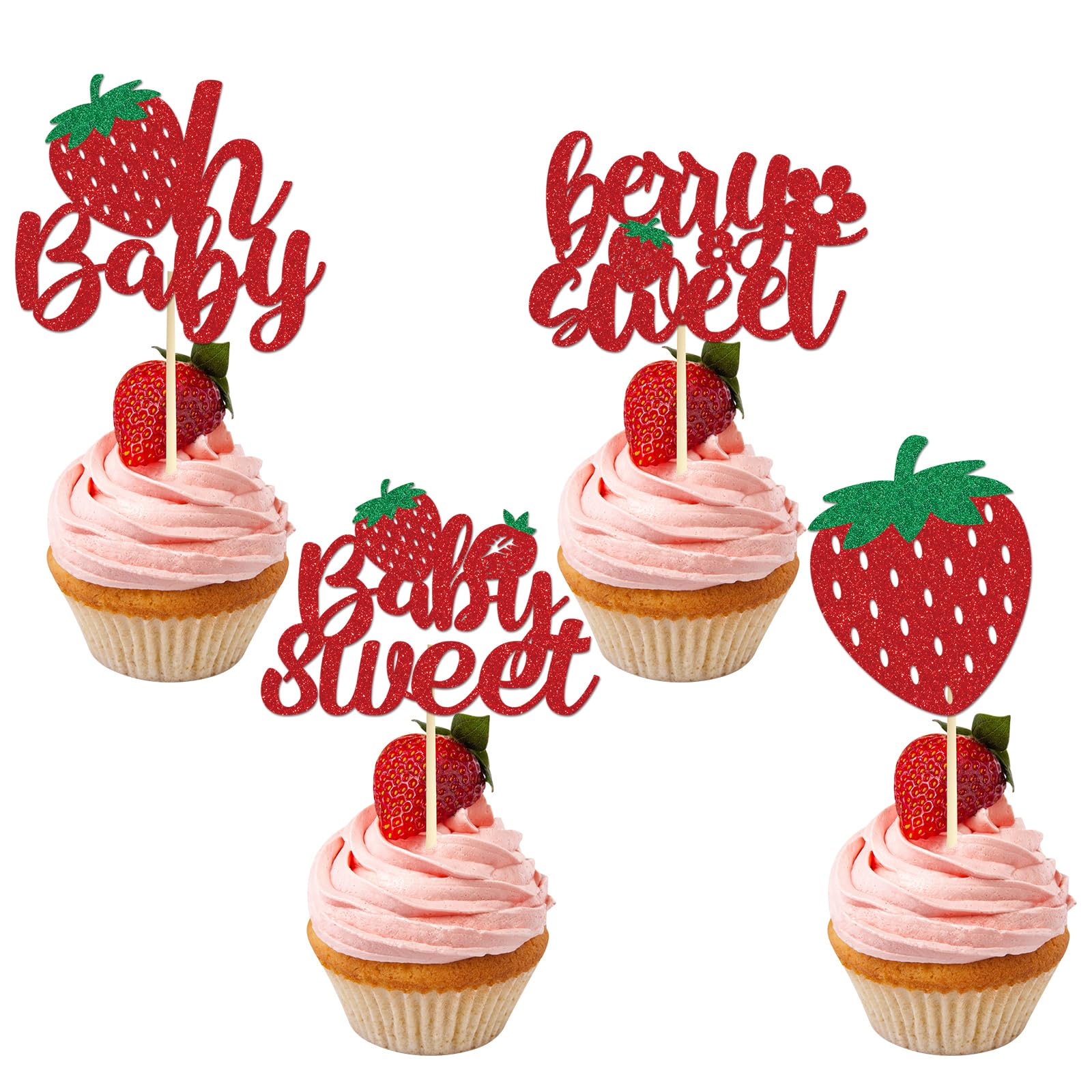 Amazon.com: Wxiben Strawberry Oh Baby Cupcake Toppers - 36PCS Glitter ...