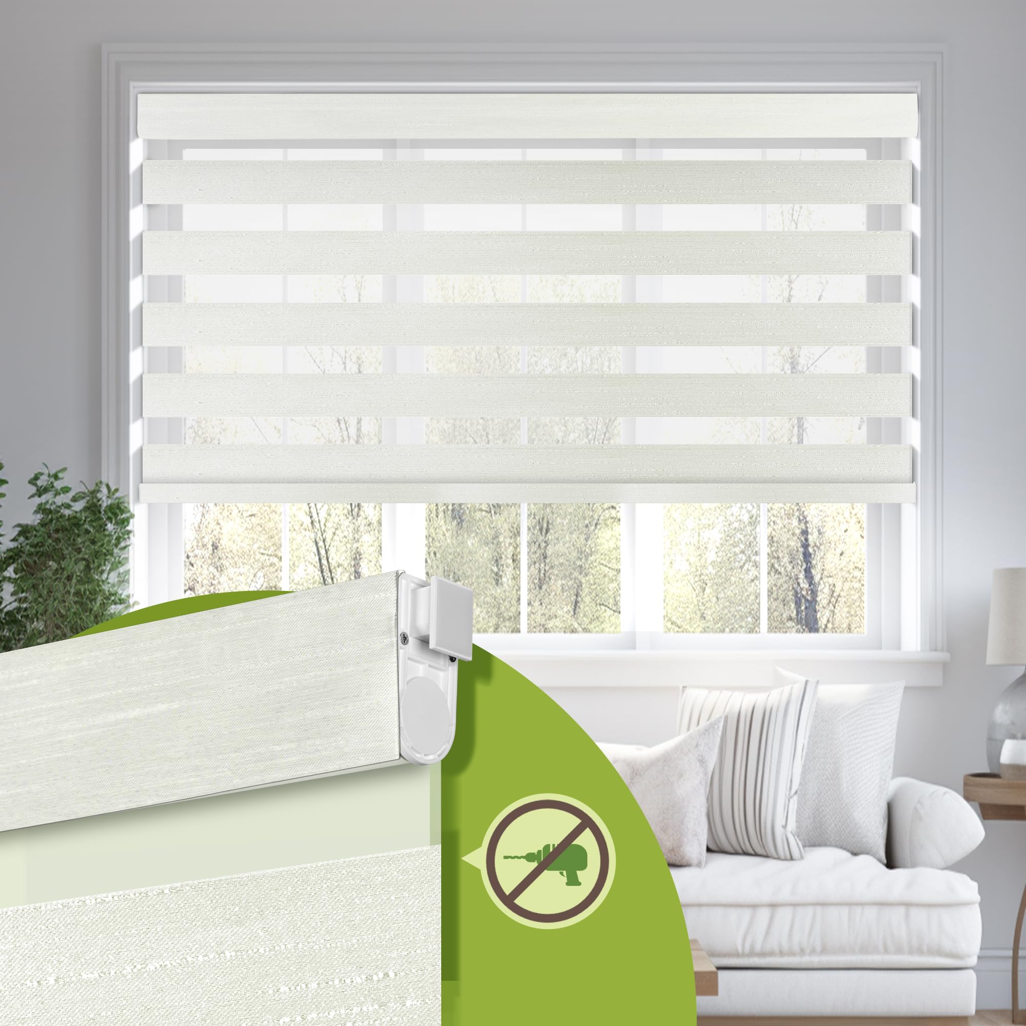Amazon.com: MoDanCeQ No Drill No Tools Cordless Dual Layer Zebra Blinds for Windows, Blackout ...