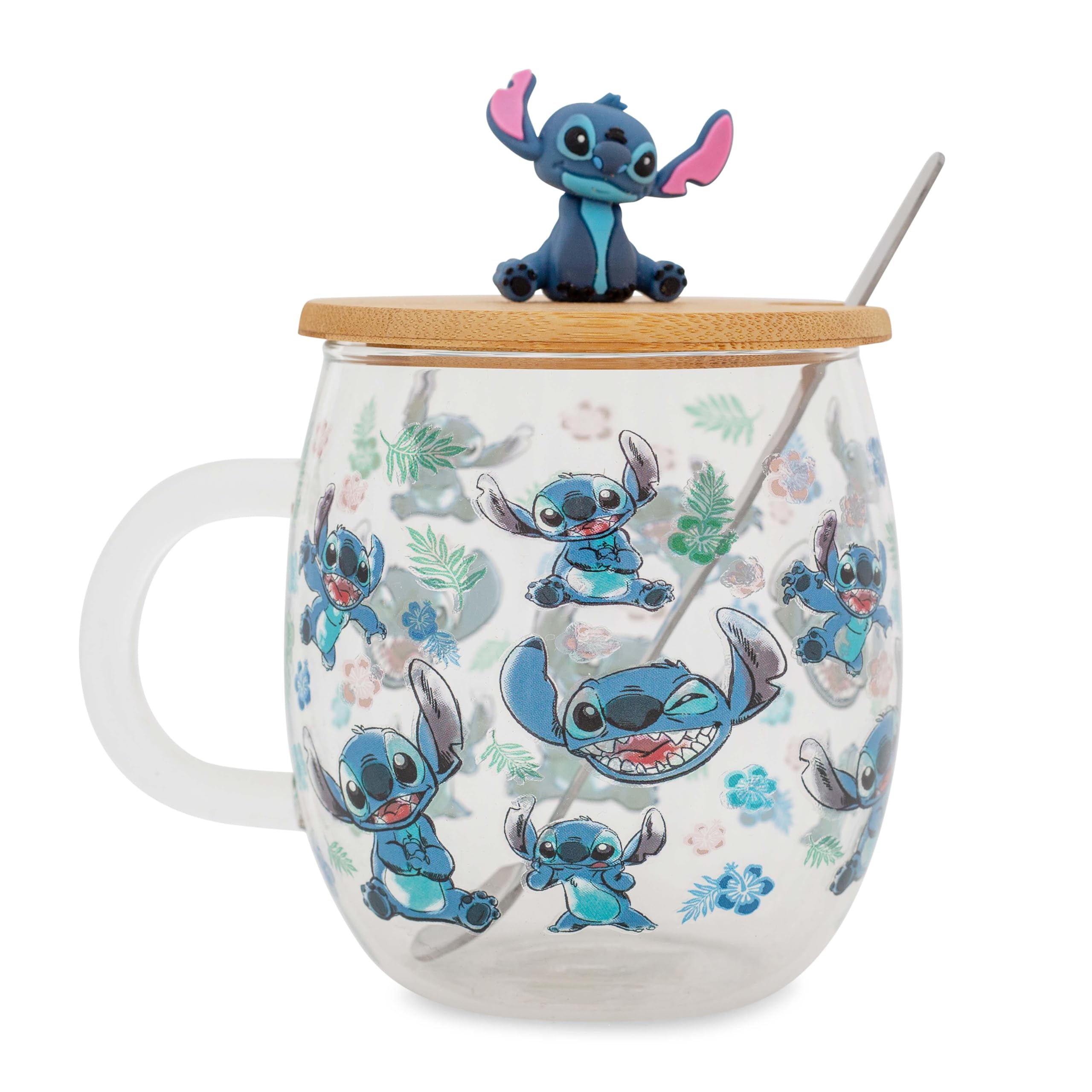 Disney Lilo & Stitch Expressions Glass Mug with Lid and Spoon | Large ...