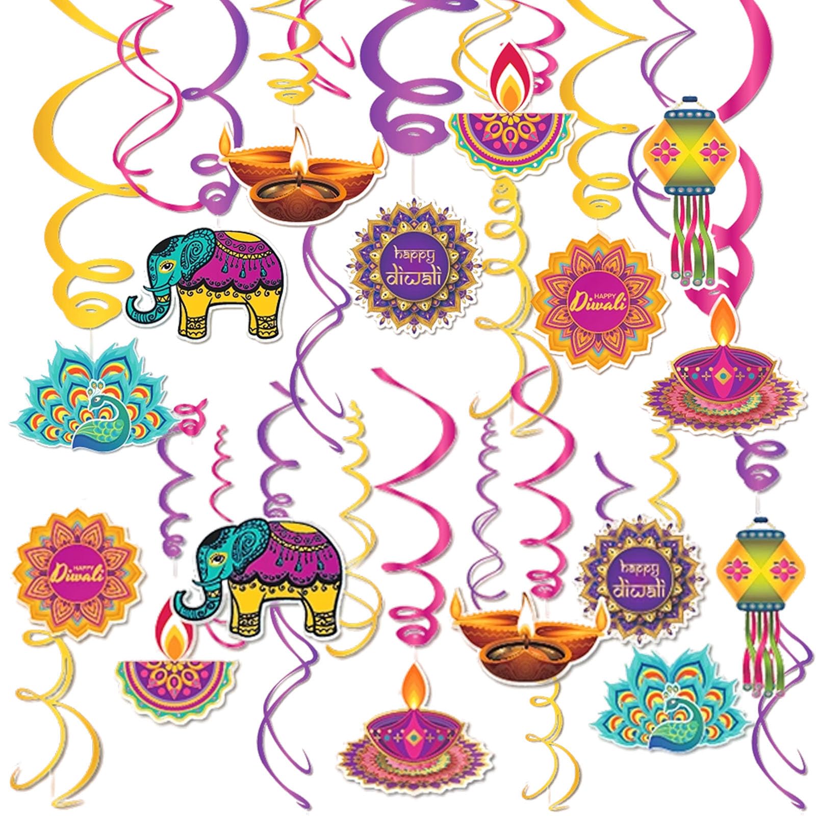 30 PCS Happy Diwali Decoration Hanging Swirls, Diwali Decorations ...