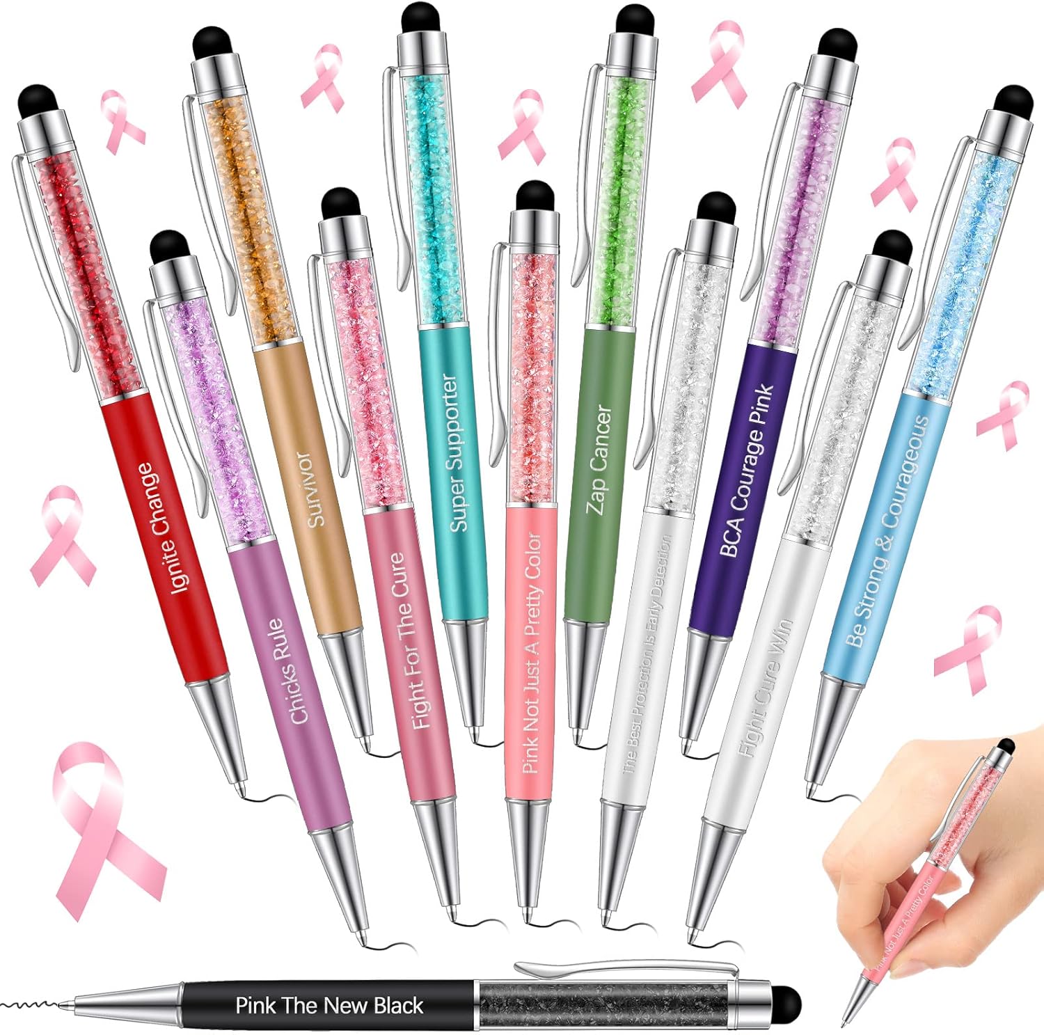 Amazon.com: BBTO 12 Pieces Breast Cancer Awareness Pens Pink Ribbon ...