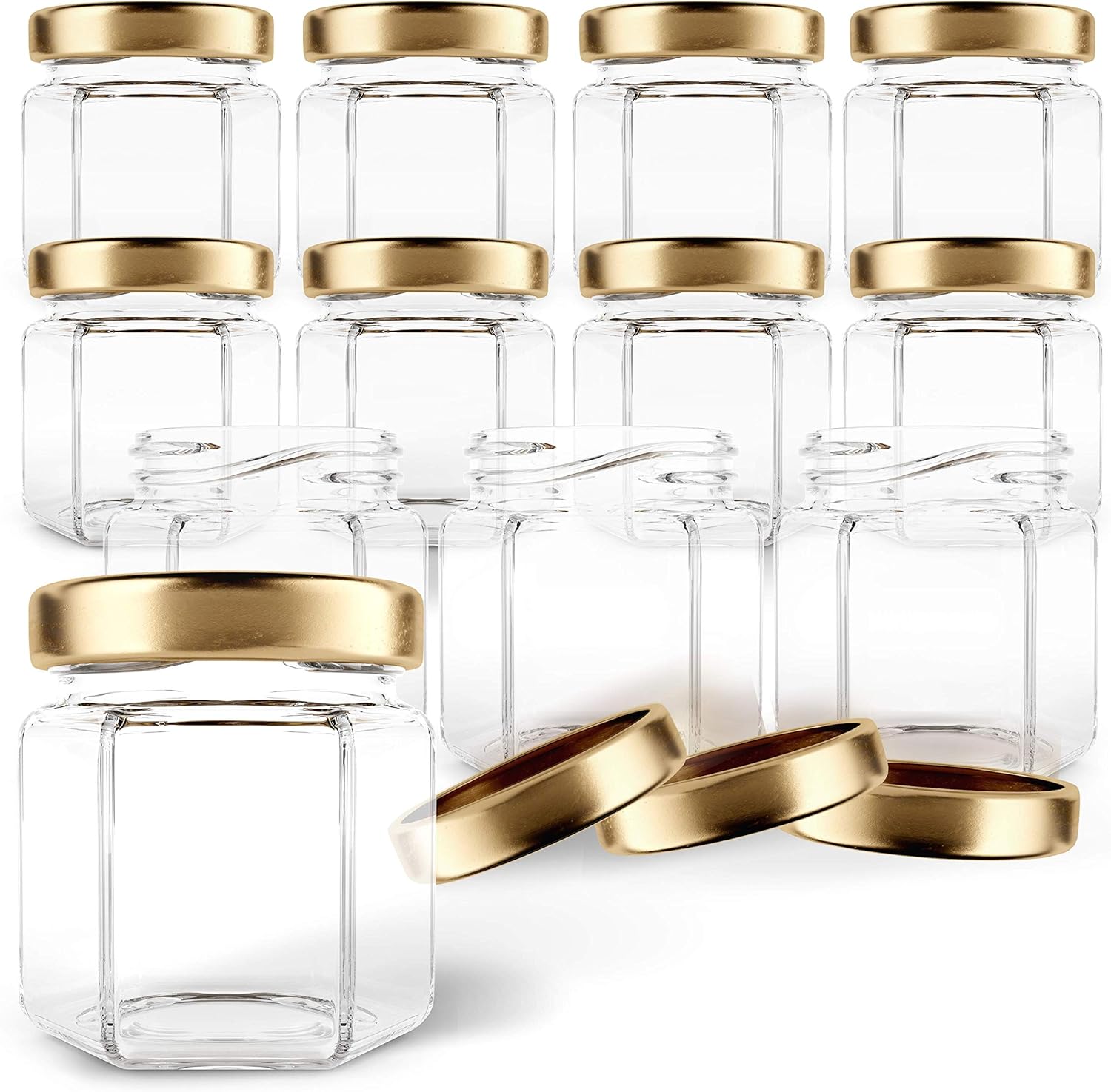 Amazon.com: GoJars Hexagon Glass Jars 1.5oz Premium Food-grade. Mini Jars With Lids For Gifts ...