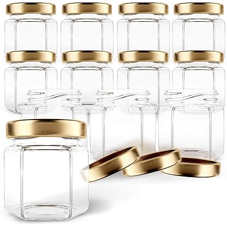 Amazon.com: GoJars Hexagon Glass Jars 1.5oz Premium Food-grade. Mini Jars With Lids For Gifts ...