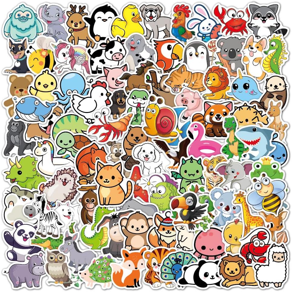 Amazon.com: 100Pcs Cute Animal Stickers for Kids, Vinyl Waterproof ...