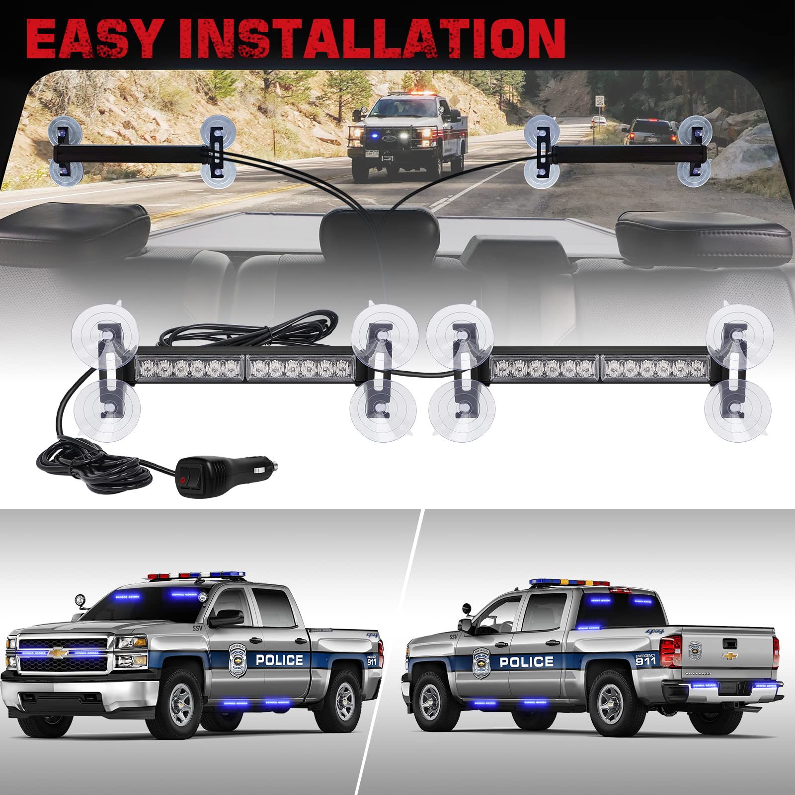 Snapklik.com : 2X 10.7 Inch Emergency Strobe Lights Bar 24 LED Blue ...