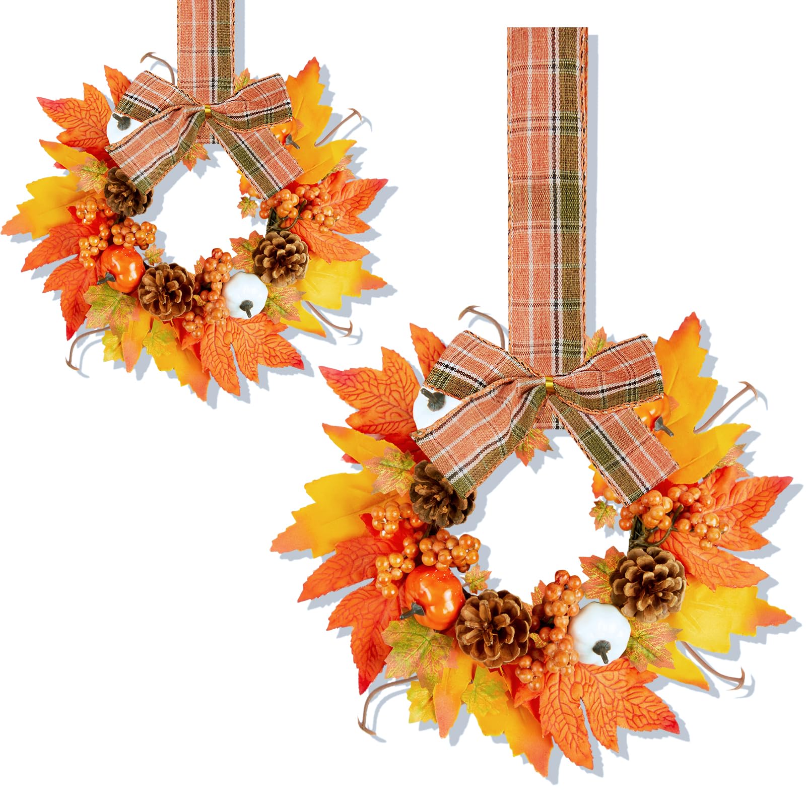 Amazon.com: Small Fall Wreath - 2PCS 9IN Mini Thanksgiving Wreath Plaid ...
