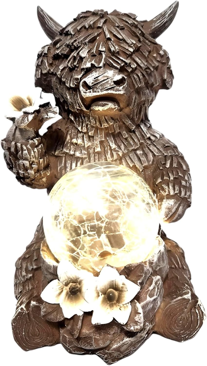 Divas World Highland Cow Solar Garden Light – LED Crackle Glass Ball ...