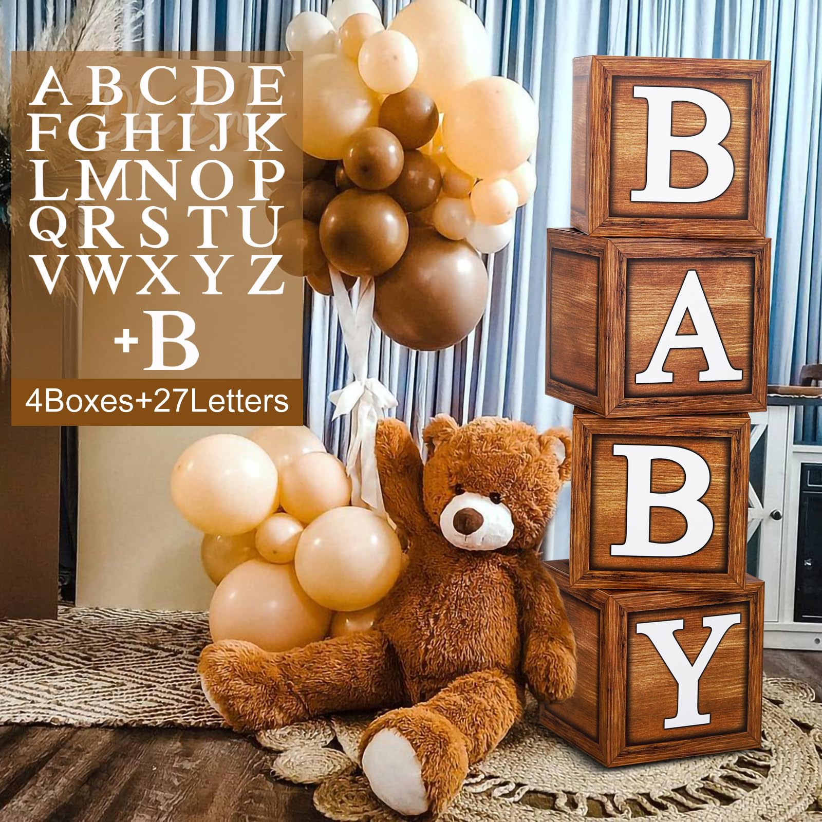 Buy Baby Shower Decorations Boxes with 27 letters - 4 Wood Grain Brown ...