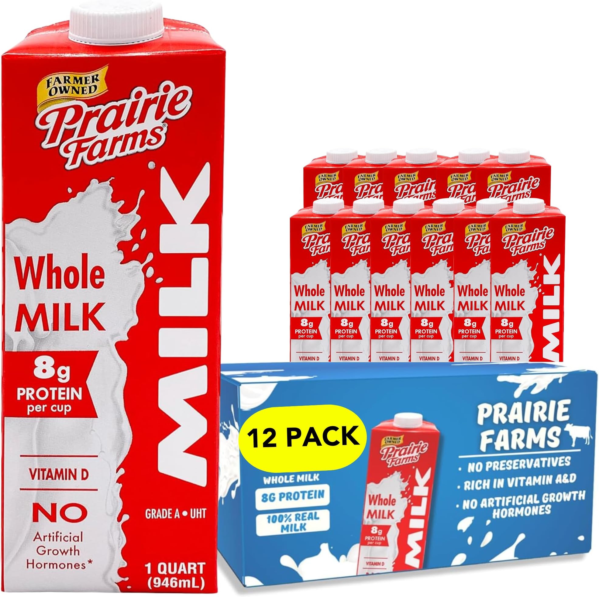 Amazon.com: Prairie Farms Whole Milk - Shelf Stable, Boxed UHT Ultra ...