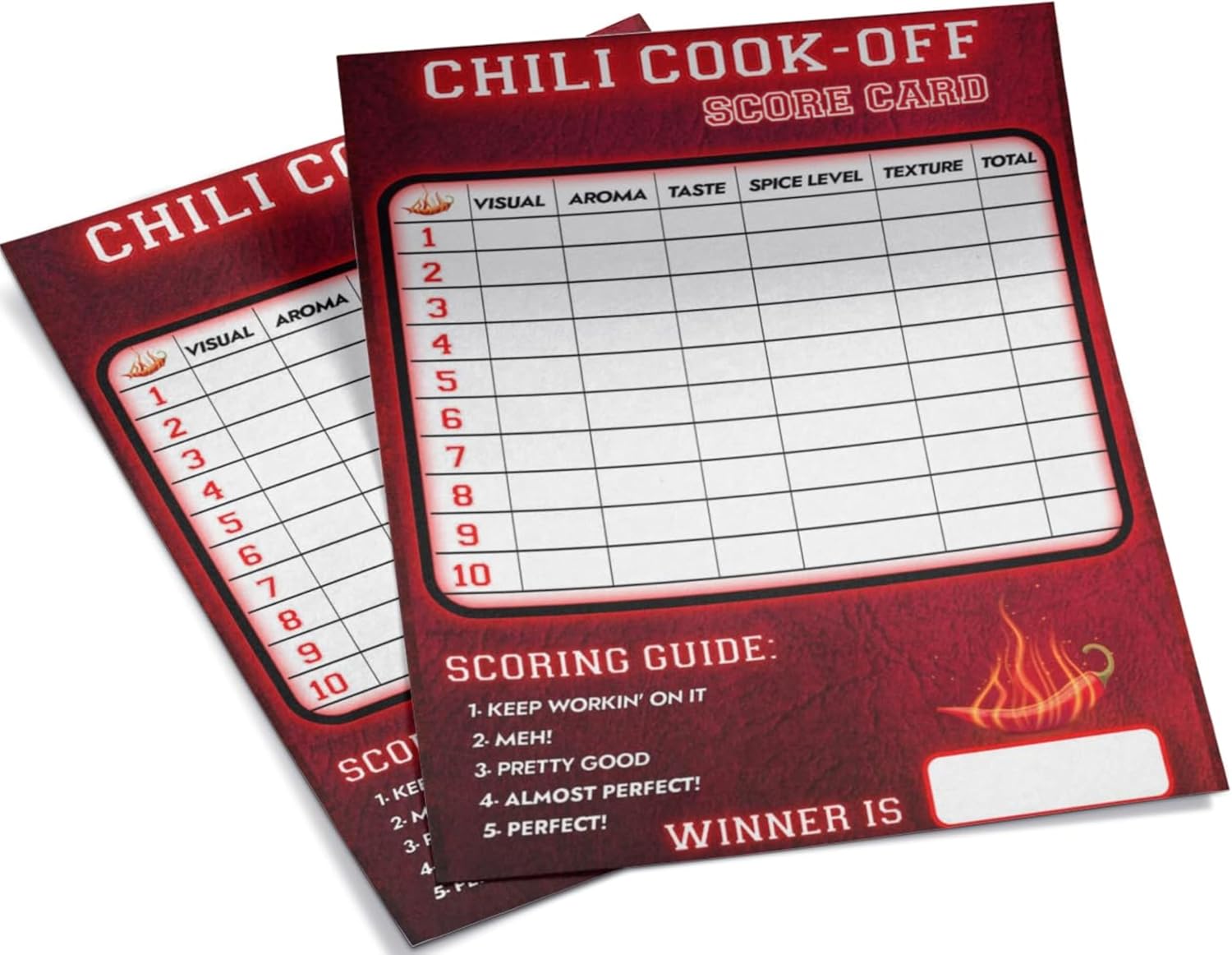 Amazon.com: Chili Cook Off Scorecards 25 Pack – 5x7 Judging Sheets for ...