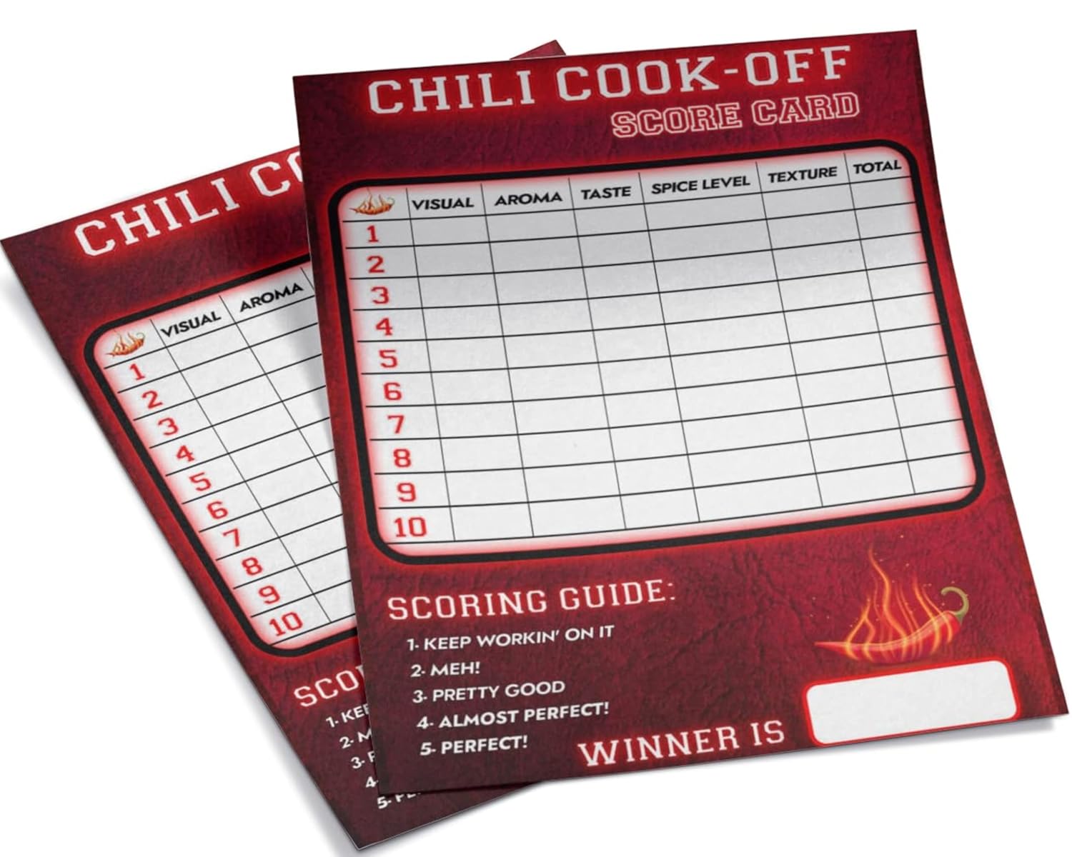 Amazon.com: Chili Cook Off Scorecards 25 Pack – 5x7 Judging Sheets for ...