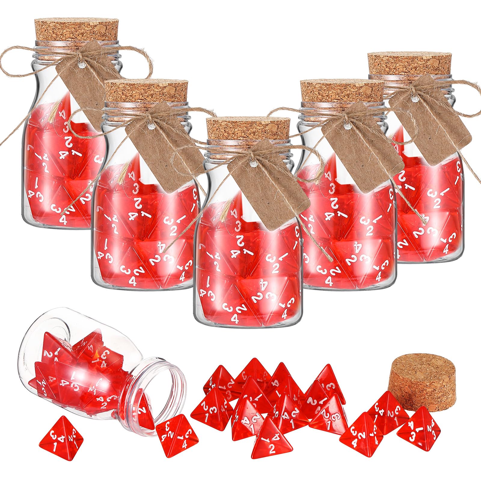 Amazon.com: Wettarn 120 Pcs Transparent Red D4 Dice 6 Pcs Potion Bottle ...