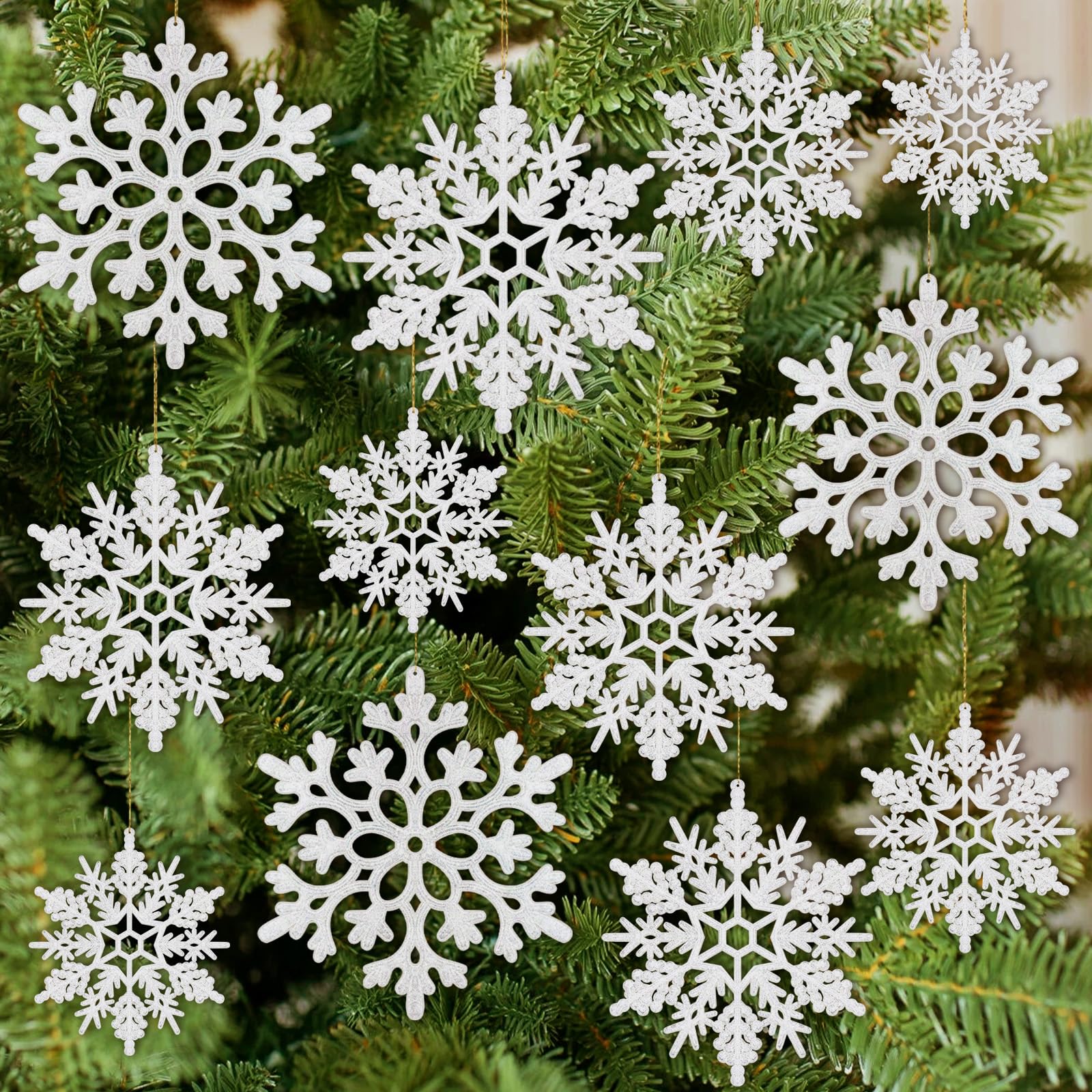 Amazon.com: 42pcs White Snowflake Ornaments-Christmas Tree Decorations ...