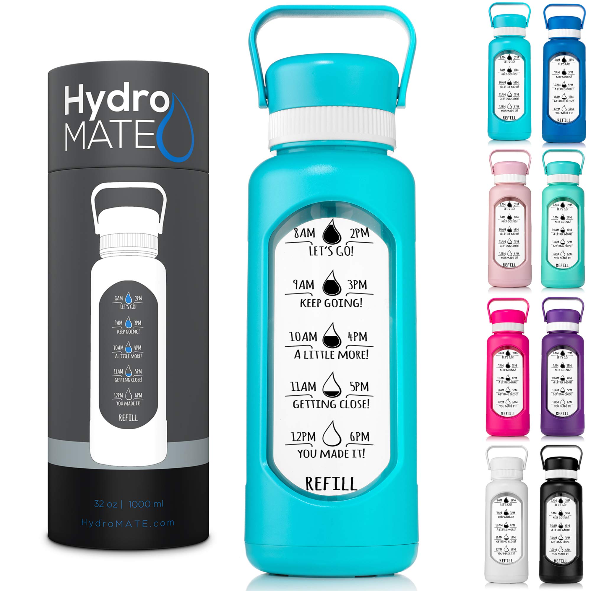 Hydromate 32 Oz Glass Water Bottle With Time Markers To | Desertcart INDIA