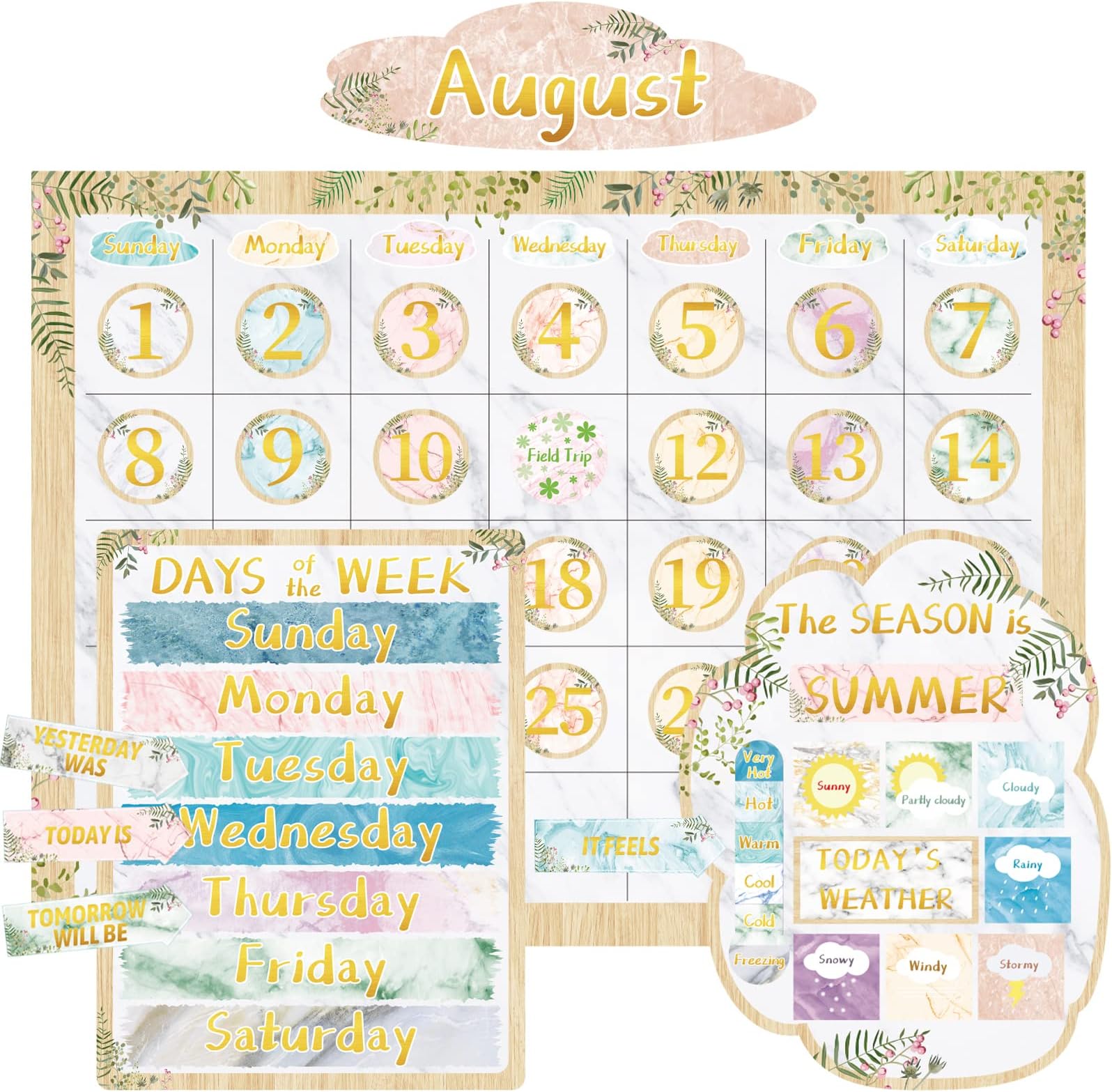 Amazon.com: Calendar Bulletin Board Set Boho Wall Calendar for Teacher ...