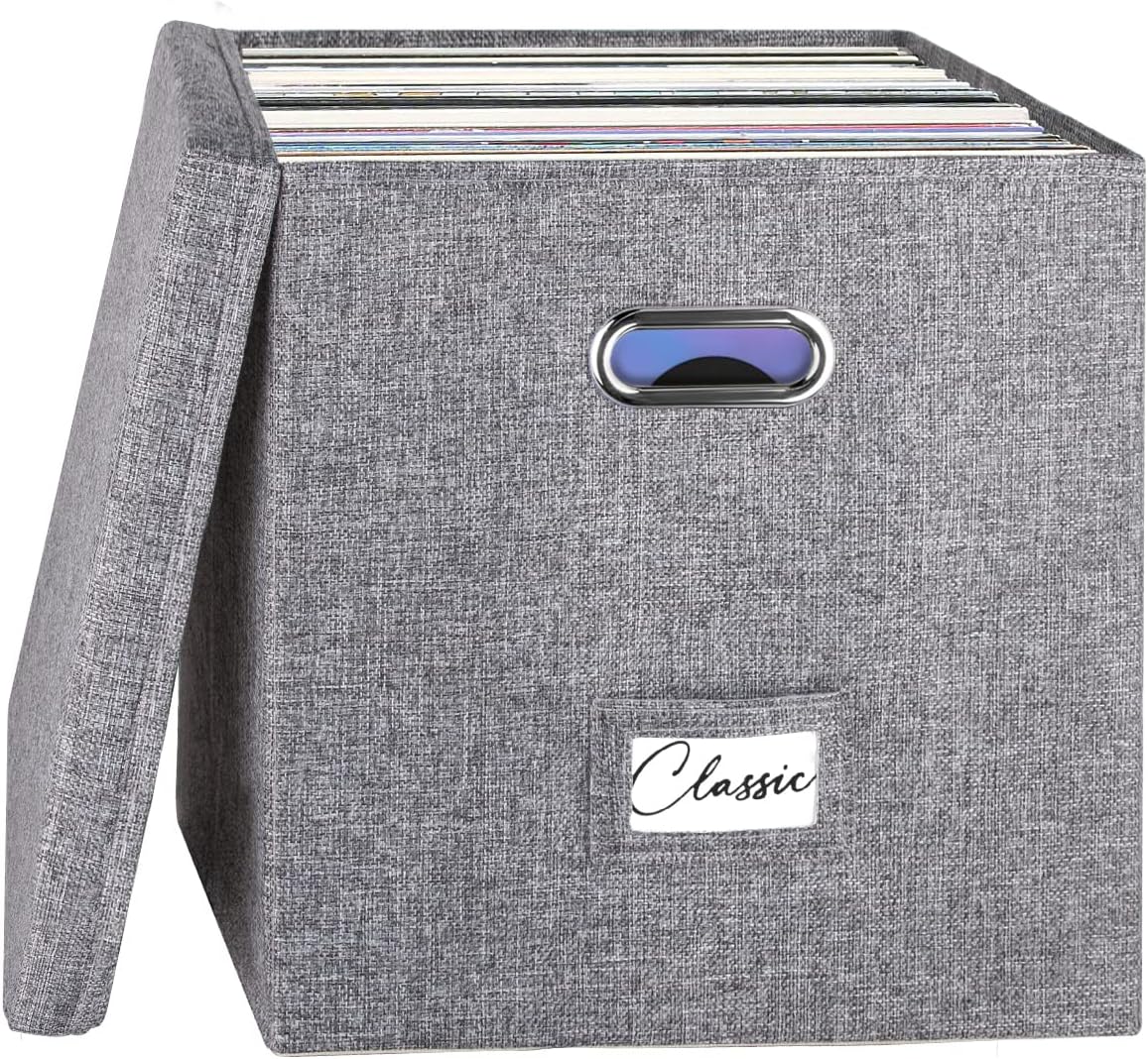 Woodoulogy Vinyl Record Storage Box for 50+ Single LPs, Stackable ...