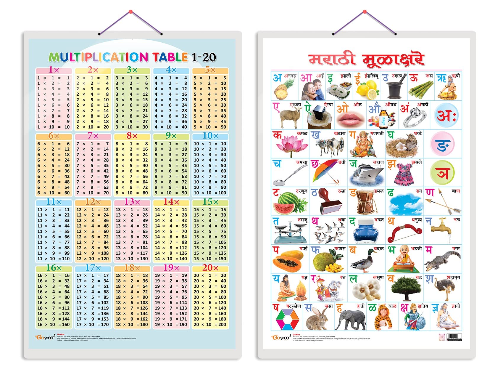 Set of 2 Multiplication Table 1-20 and Marathi Varnamala (Marathi ...