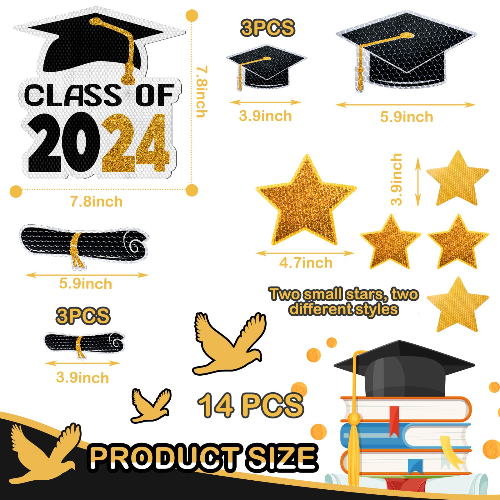 Snapklik.com : 14 Pieces Graduation Car Reflective Magnets Class Of ...
