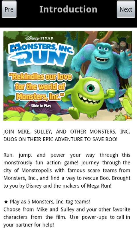 Aplicación Monsters Inc Run Guide en Amazon Appstore