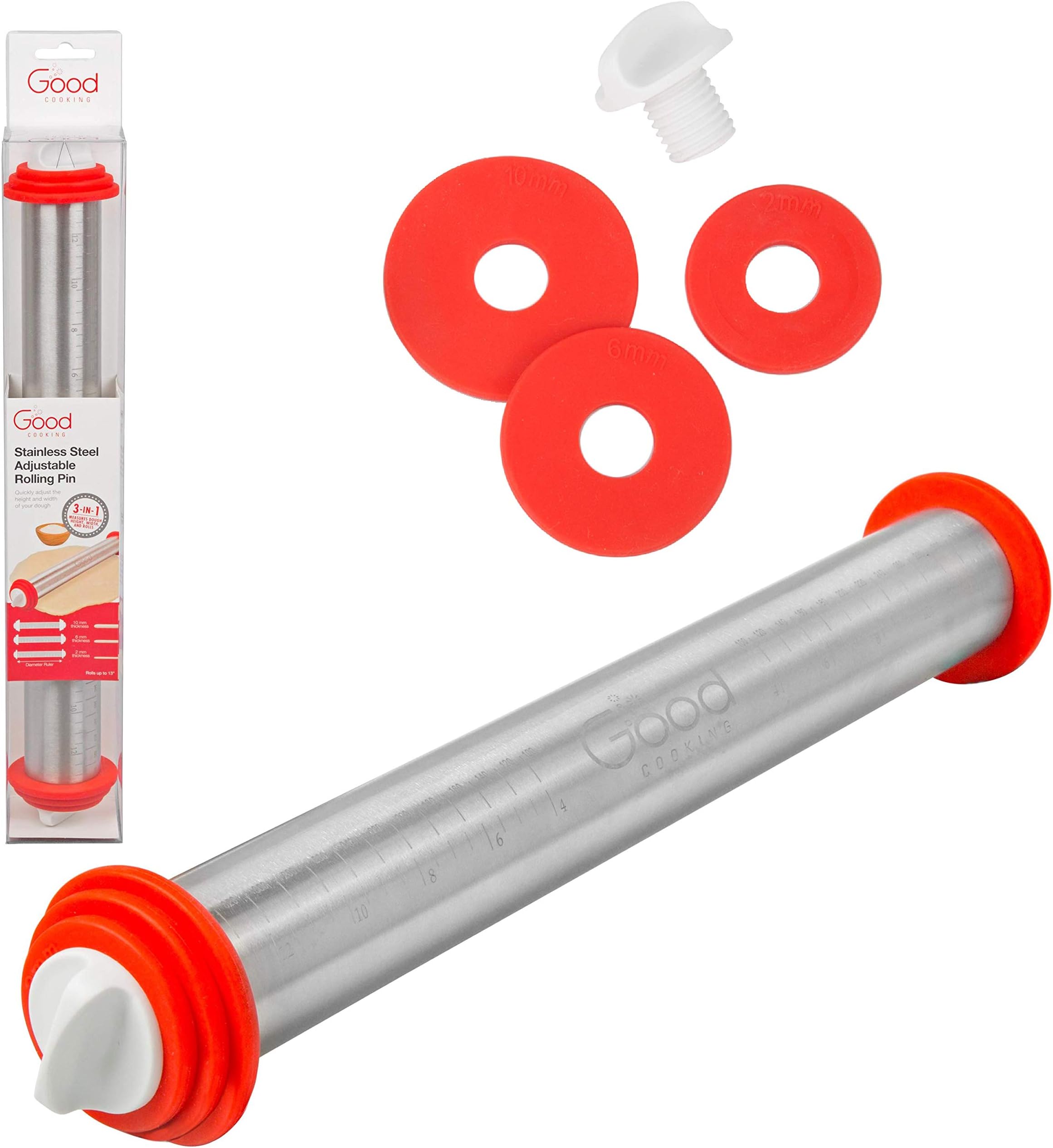 Amazon.com: Ireer Adjustable Rolling Pin with Thickness Rings 12 Inch ...