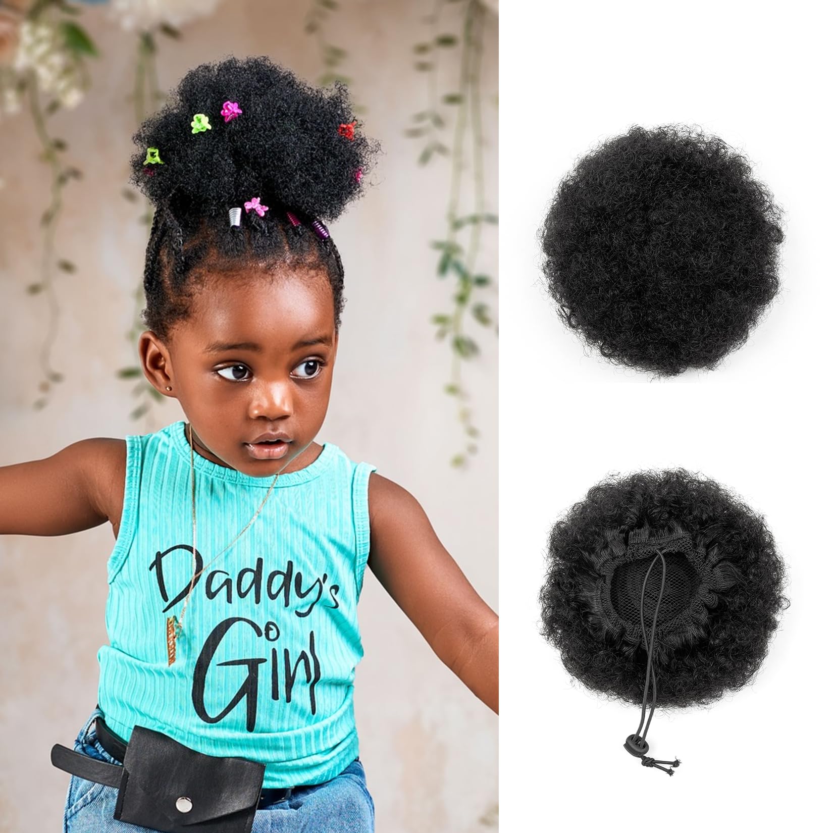 Amazon.com : Kids Small Afro Puff 4 Inch Feipro Real Human Hair ...