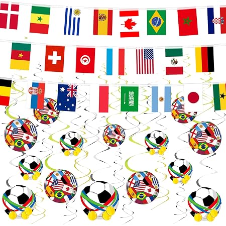 Amazon.com: Soccer World Cup 2022 Bunting Banner, 32 Countries Jersey ...