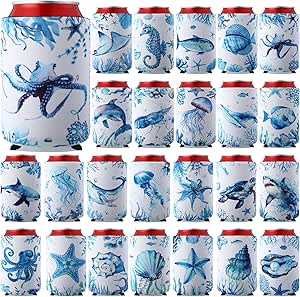 Amazon.com: Pickmesh 24 count Summer Beer Can Coolers Neoprene Ocean ...