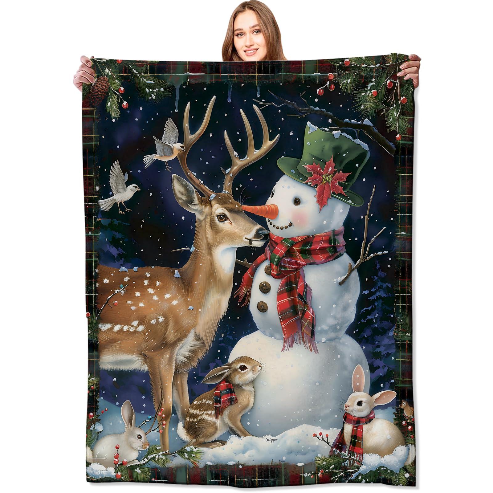 Amazon.com: VODRM Festive Snowman, Deer & Woodland Friends Blanket Cute ...