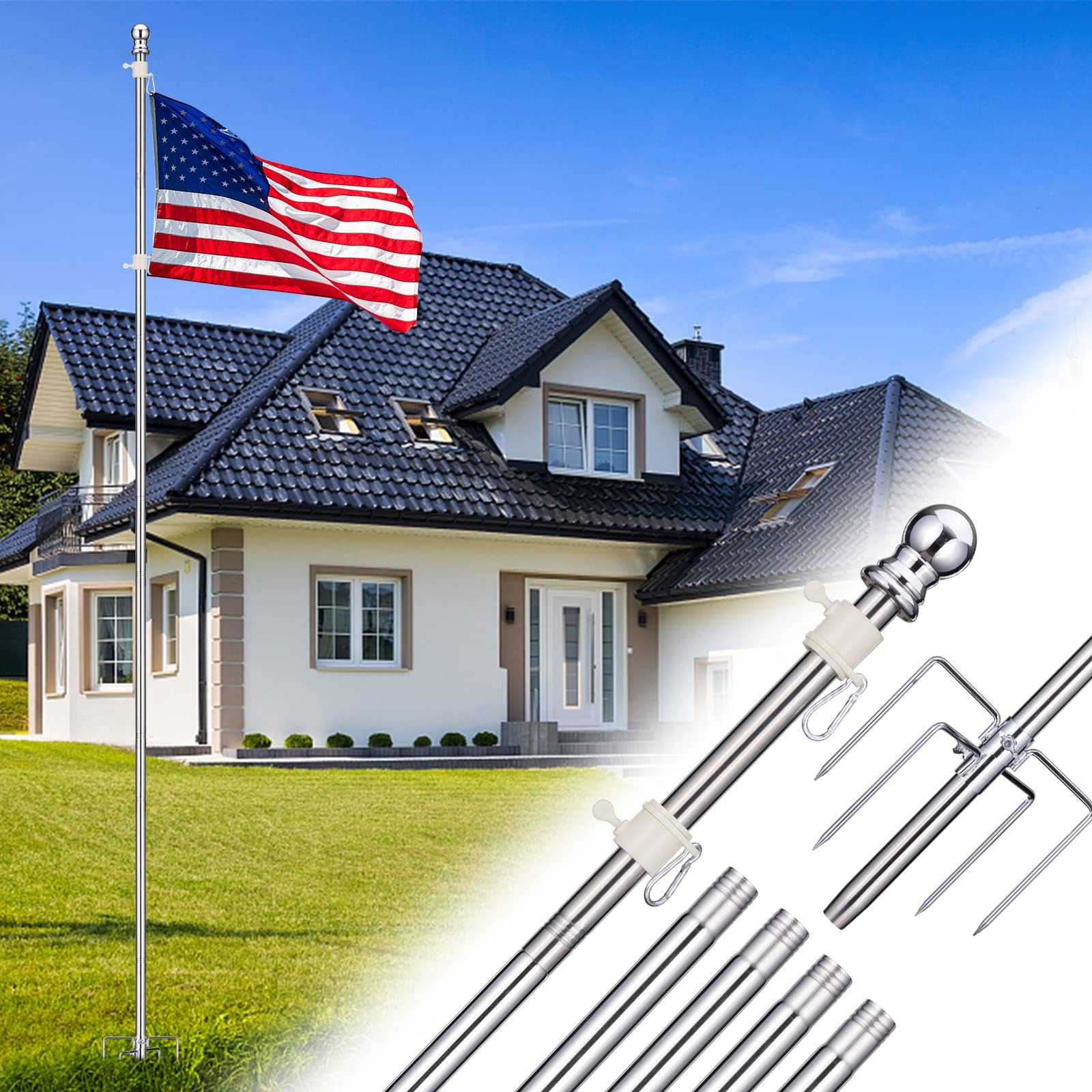 Amazon.com : Barcetine Yard Flag Pole for Outside House in Ground (1 ...