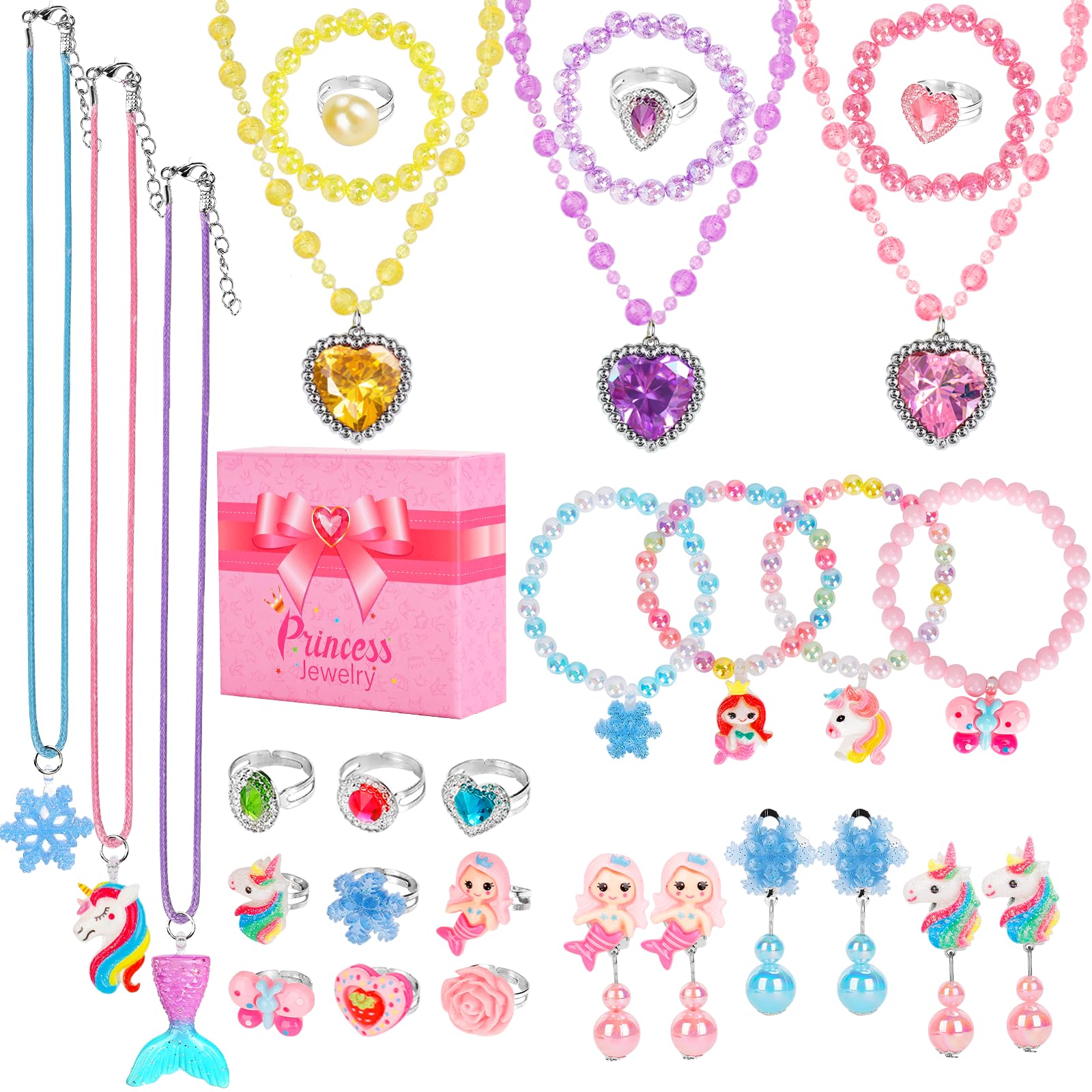 Amazon.com: Kids Play Jewelry Sets, Princess Toys for Girls 4-6, 29 Pcs ...