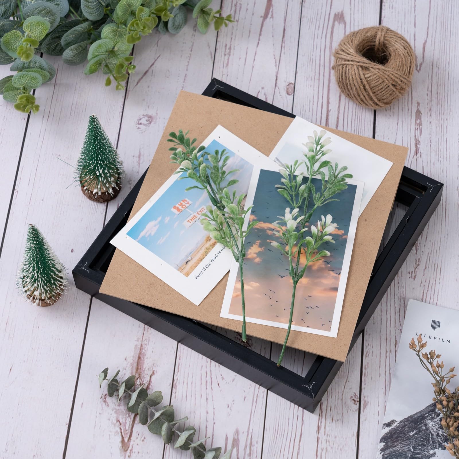 Thin Shadow Box 3 Pack Shadow Box Picture Frames - 8x8 Inch Wood Square ...