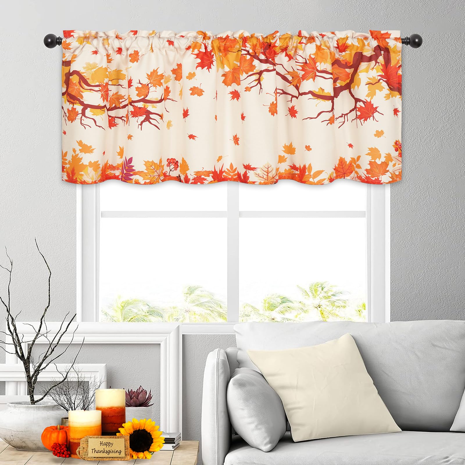 Snapklik.com : FRAMICS Fall Maple Leaves Window Valance - Rod Pocket ...