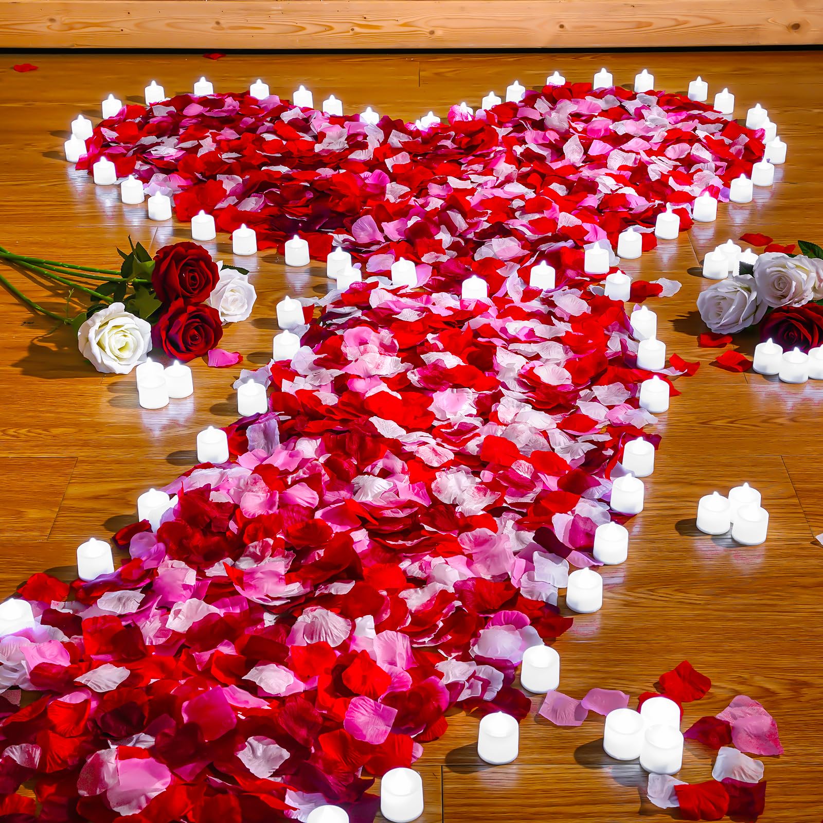 Amazon.com: Coume 6000 Pcs Artificial Rose Petals with 72 Pcs Flameless ...