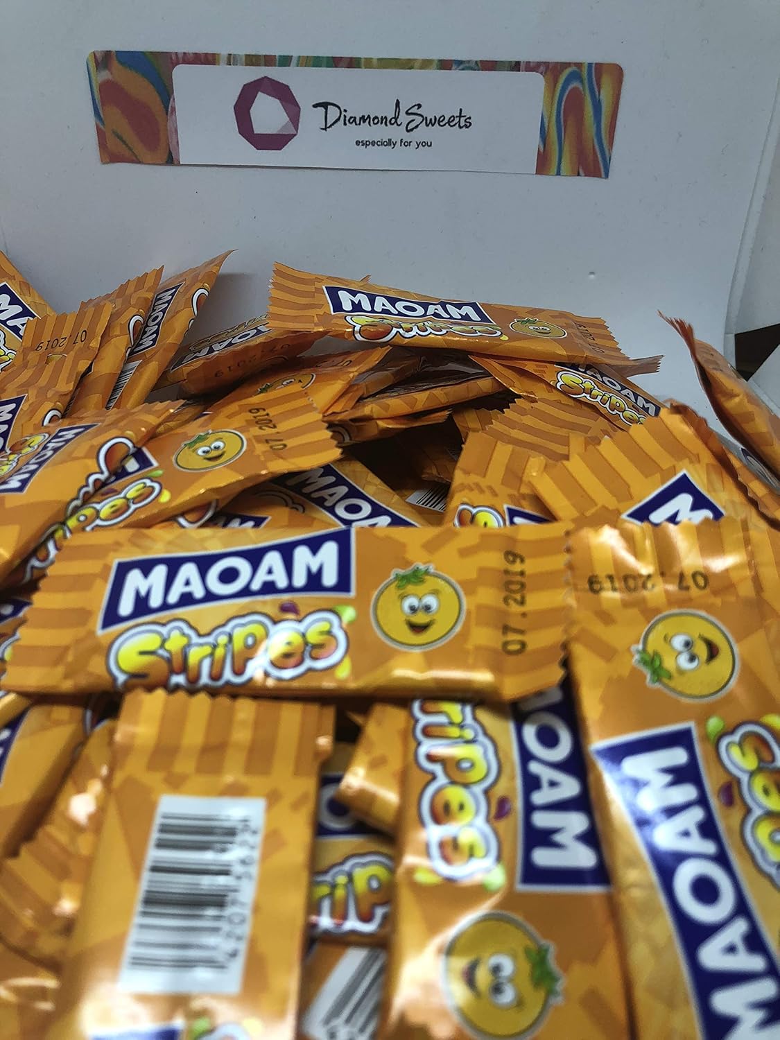100 x HARIBO MAOAM Stripes Orange Flavour Fruit Chews Sweets Kids Party ...