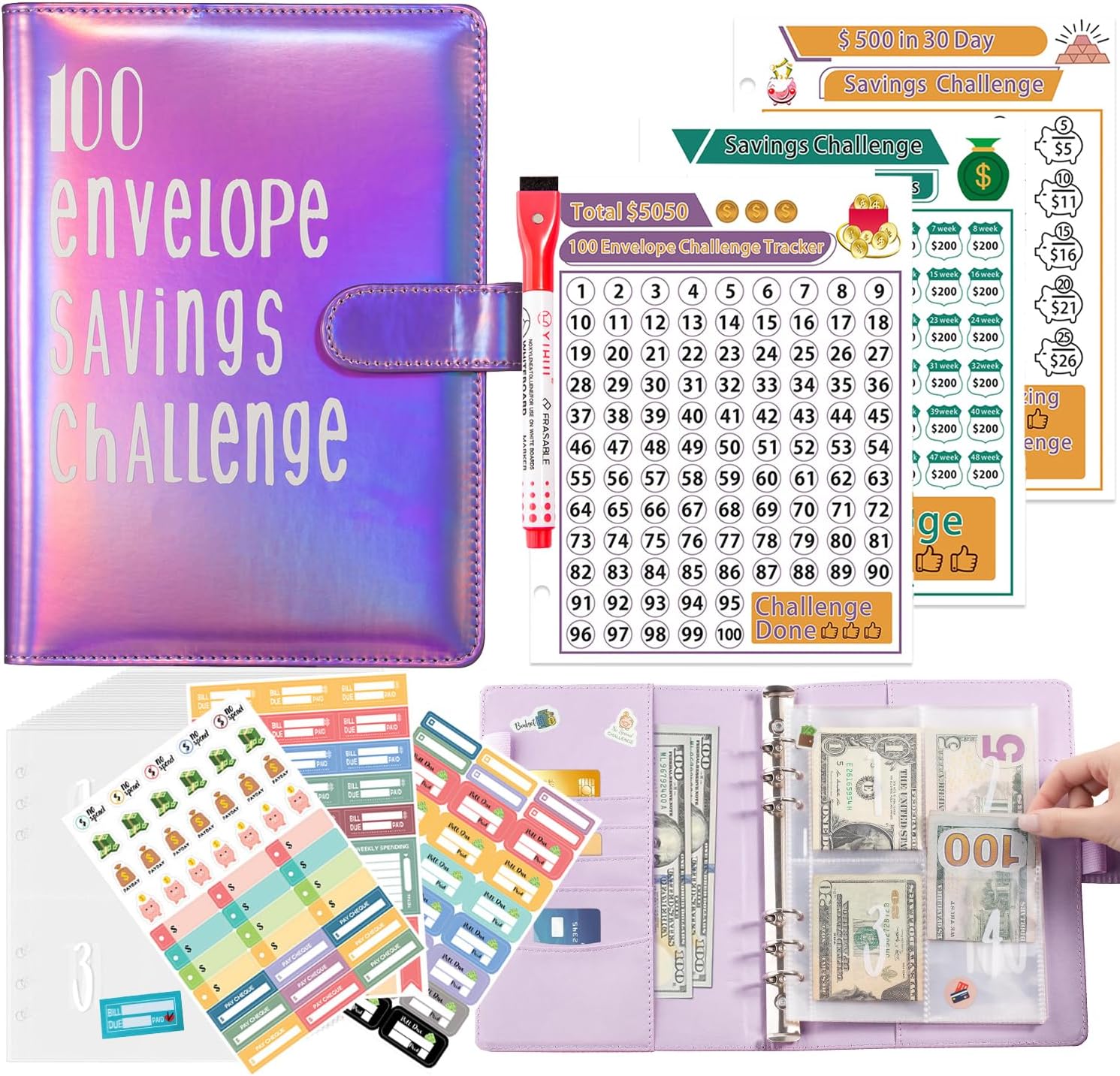 Amazon.com : 100 Envelopes Money Saving Challenge Binder, Size A5 ...