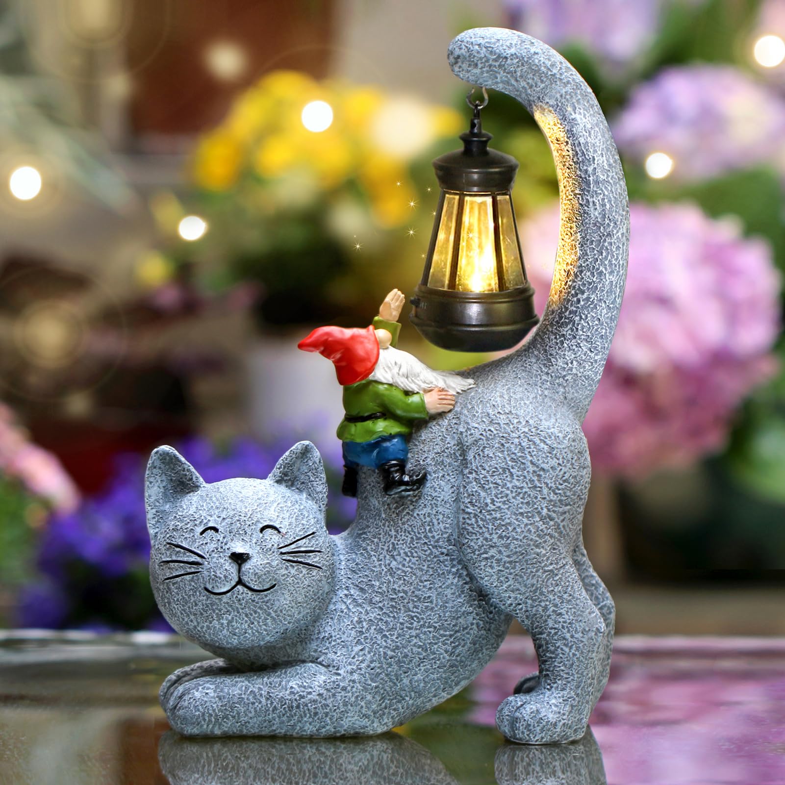 Amazon.com: Snowrabbit Cat Statue Garden Decor with LED Lantern, Solar ...