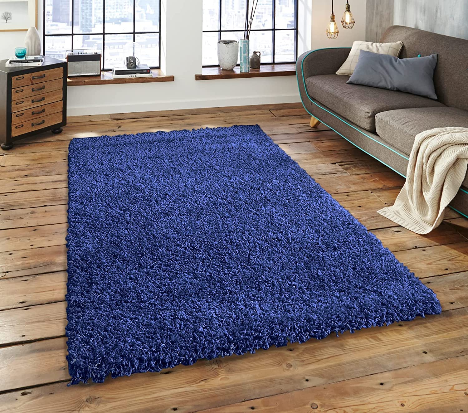 Room Decor HWD Odern Dark Grey Fluffy Thick Deep Pile Non-Slip Area ...