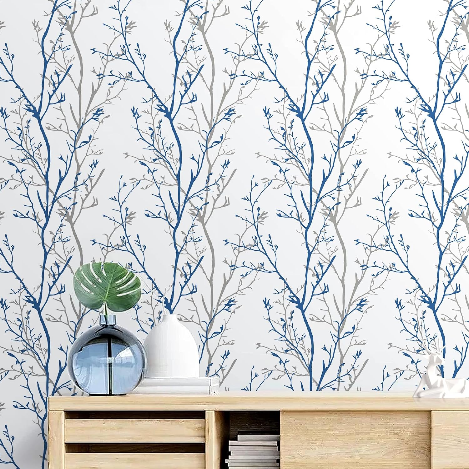 Mecpar Gray Blue Tree Branches Peel and Stick Wallpaper 17.71" x 590 ...