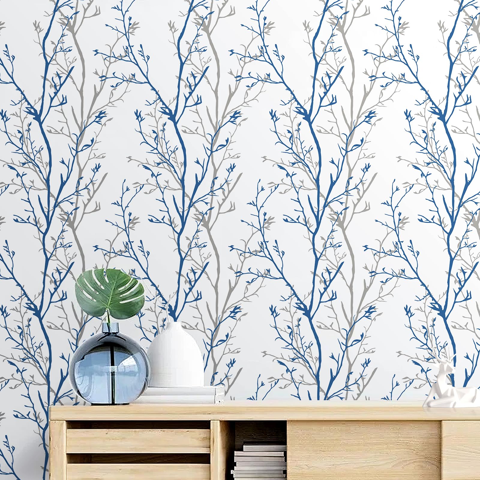 Mecpar Gray Blue Tree Branches Peel and Stick Wallpaper 17.71" x 590 ...