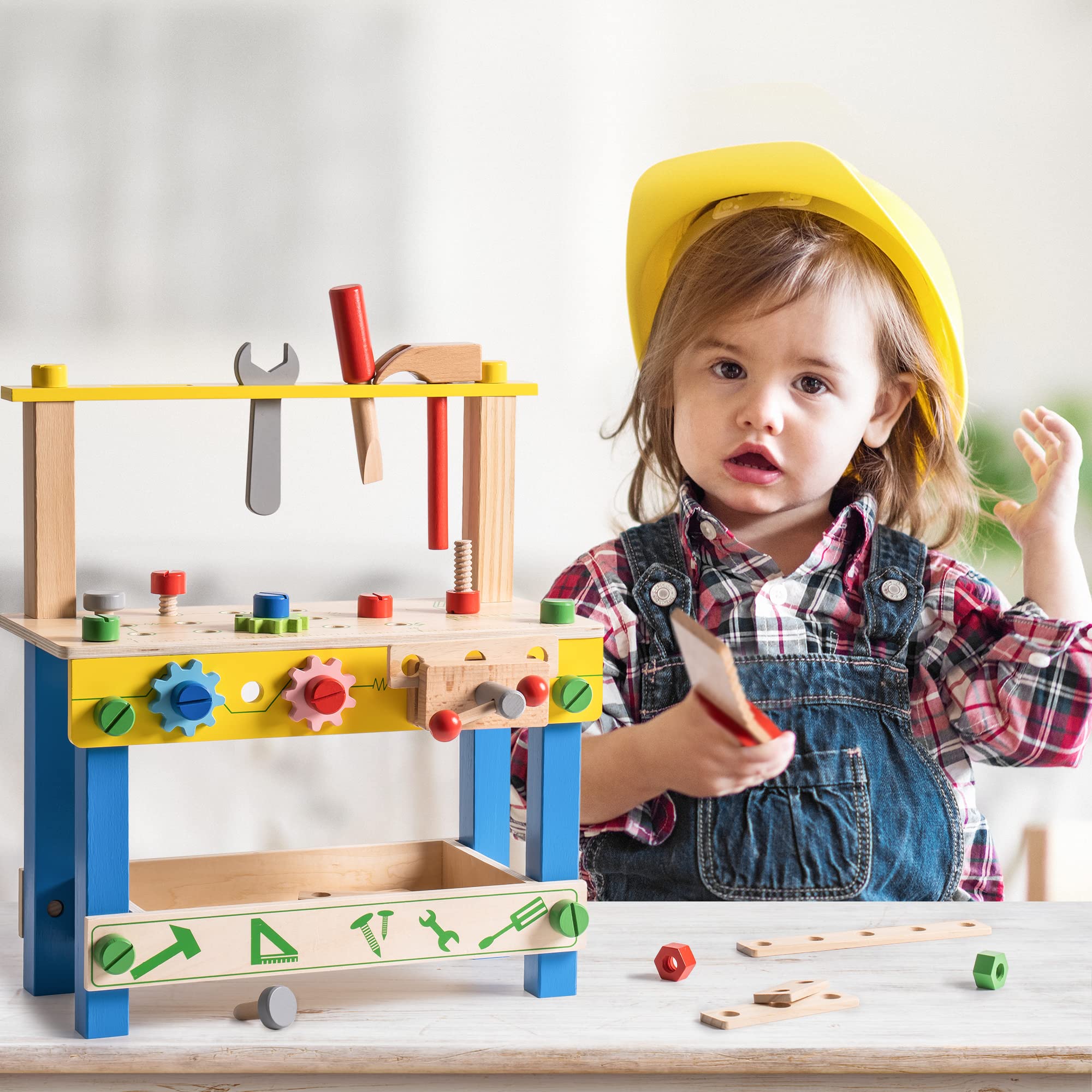 【ツールキッ】 ROBOTIME Tool Kit for Kids Wooden Tool Box Toys Educational ...