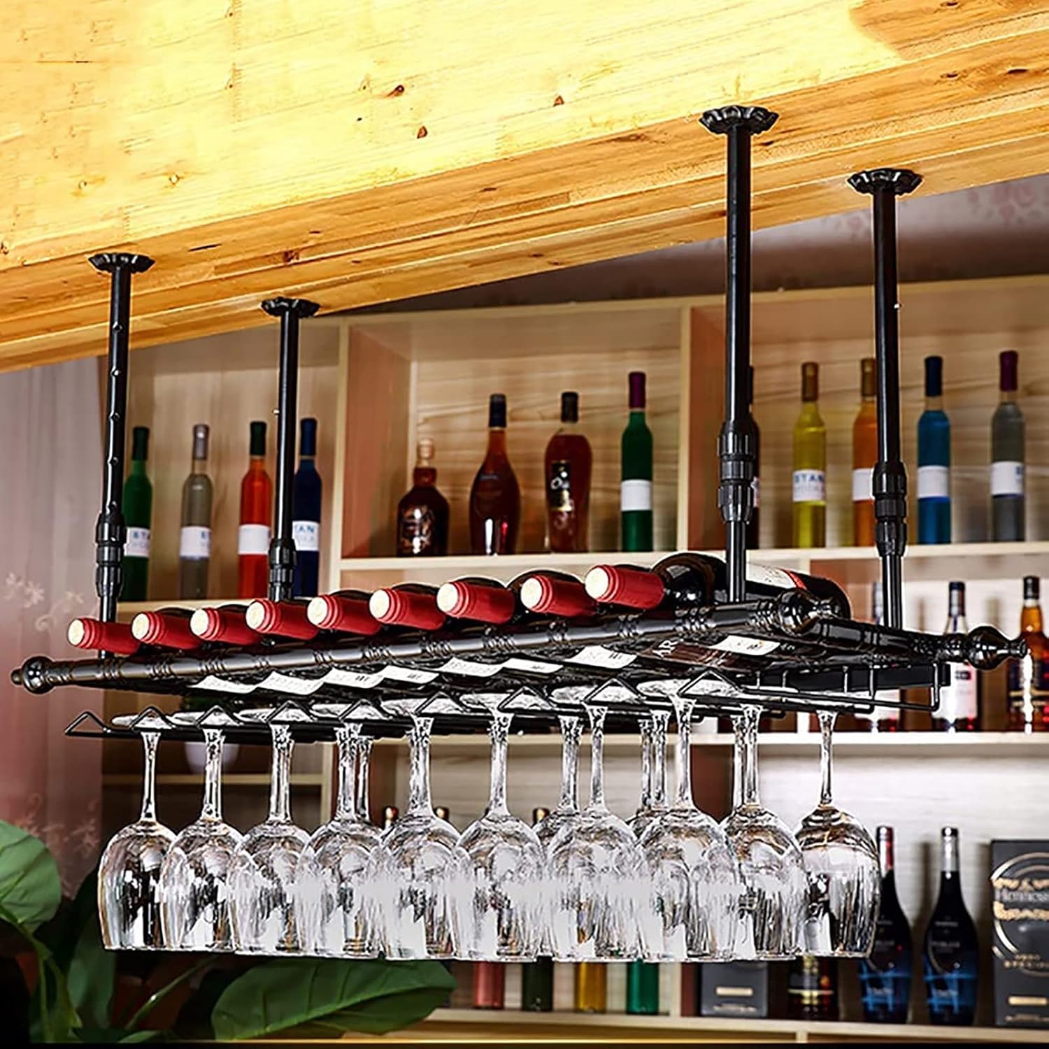 Amazon.com: Rustic Metal Wine Rack, Adjustable Height, Ceiling Iron ...